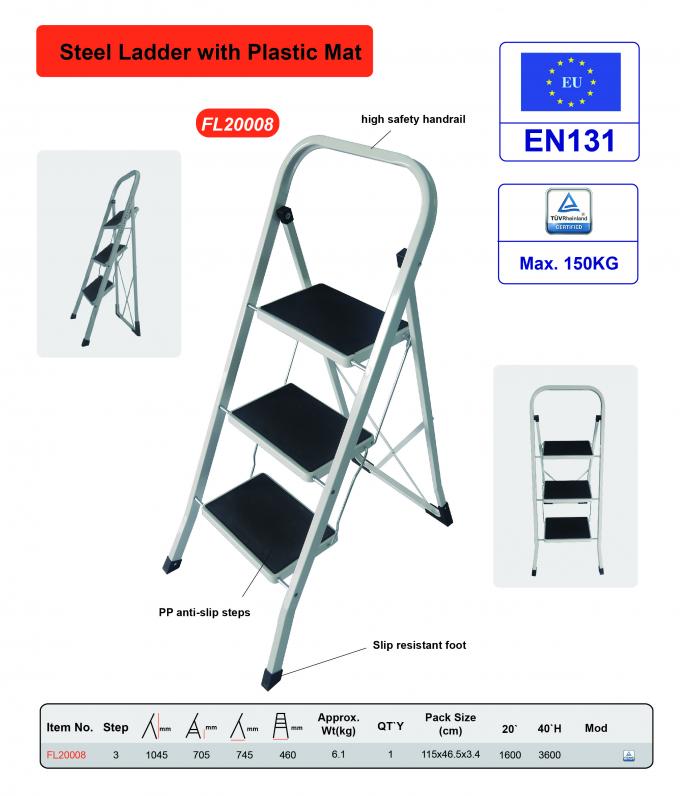 EN131 3 Steps Steel Step Stool Rust Proof Indoor Steel Foot Stool