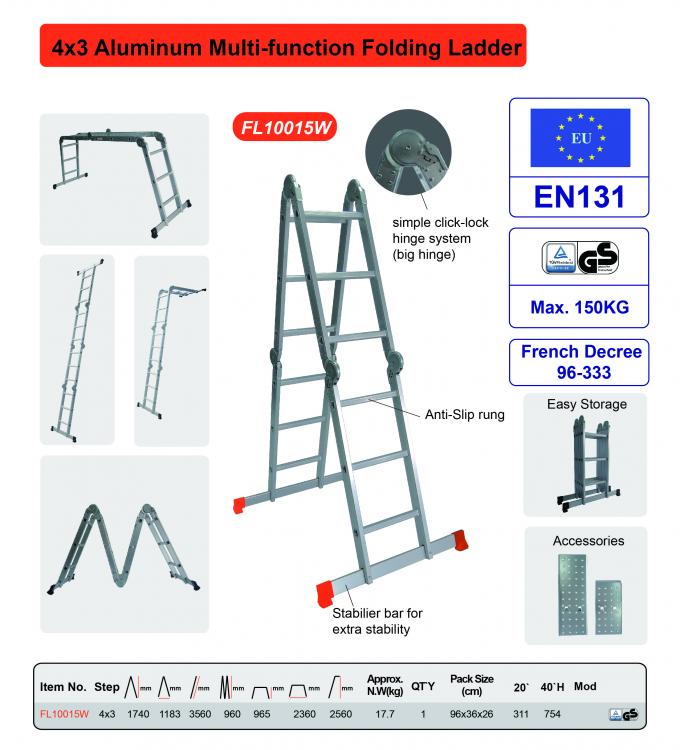 Compact Design Aluminum Multi Purpose Ladder 4x3 With Non Marring Feet