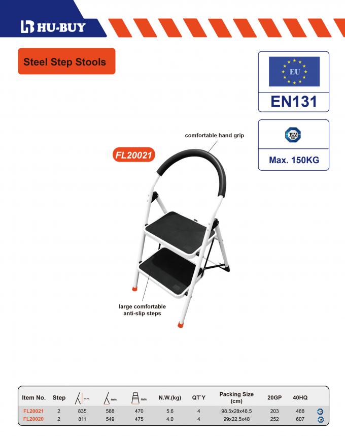 Multi Purpose 2 Step Steel Ladder Convenient Metal Folding Step Stool